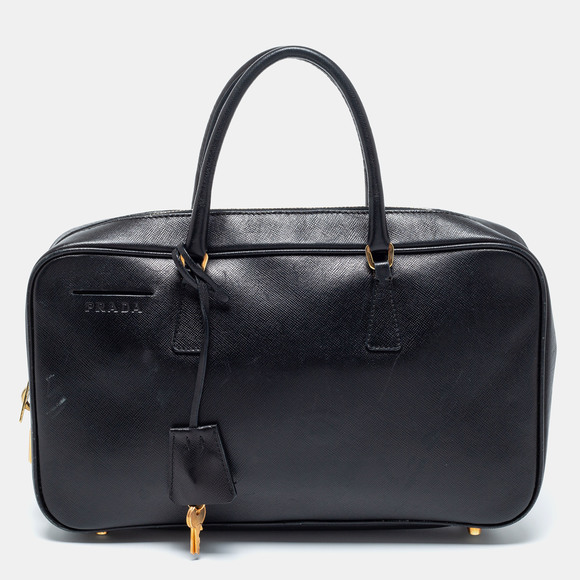 Prada | Bags | Prada Black Saffiano Leather Zip Bauletto Satchel | Poshmark